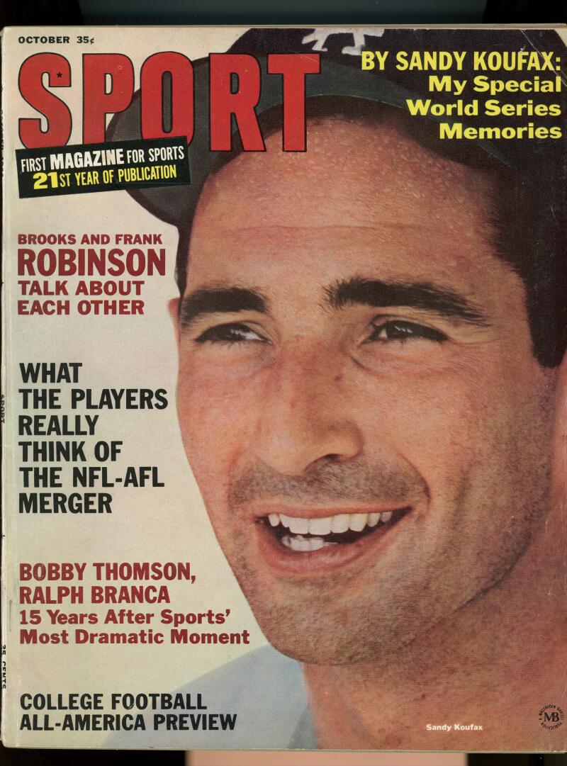 October 1966 Sport Magazine Sandy Koufax Brooks and Frank Robinson ...